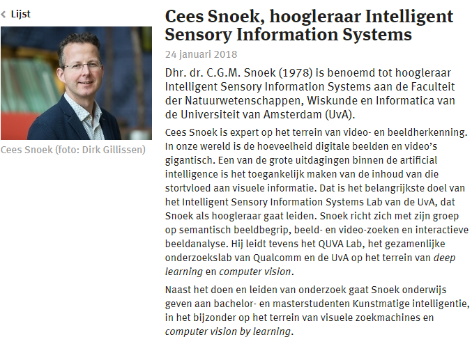 Cees Snoek benoemd tot hoogleraar | vogin-ip-lezing
